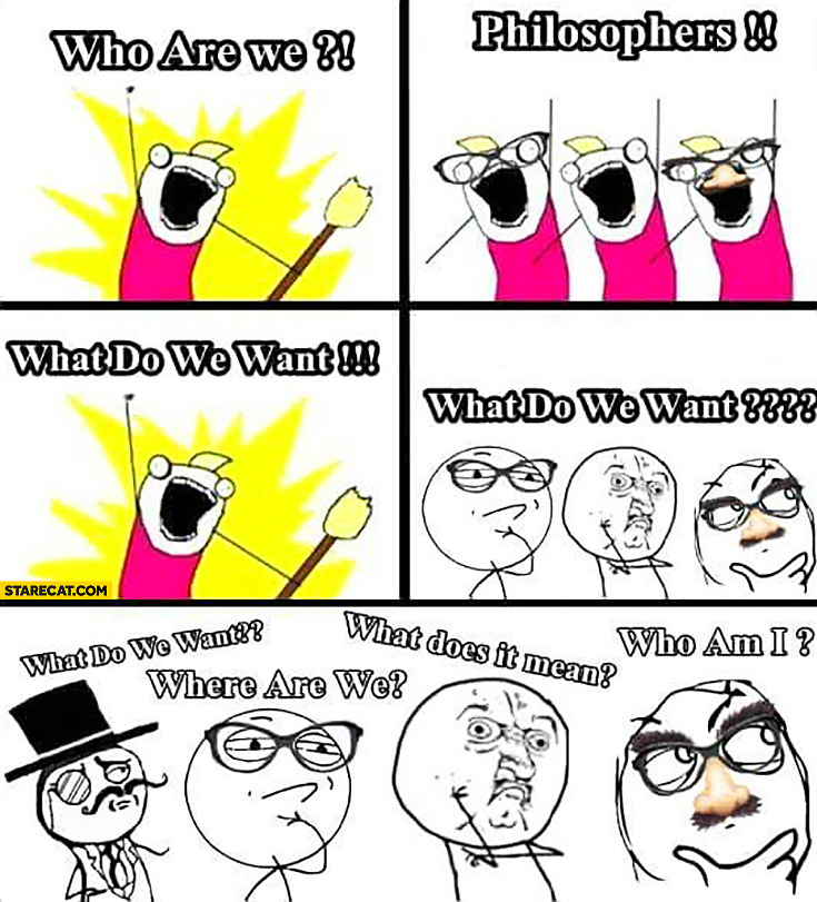Who Are We Philosophers What Do We Want Where Are We What Does It